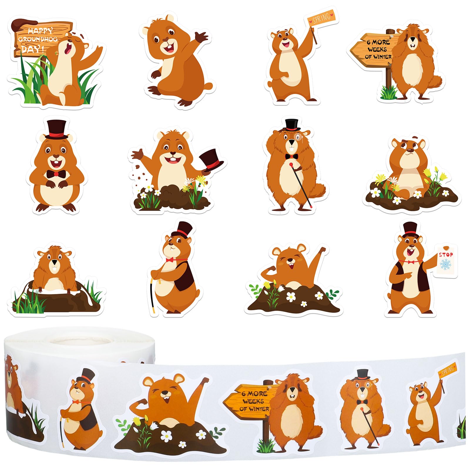 Amazon.com: Whaline 1000Pcs Groundhog Stickers Roll Cartoon Animal ...