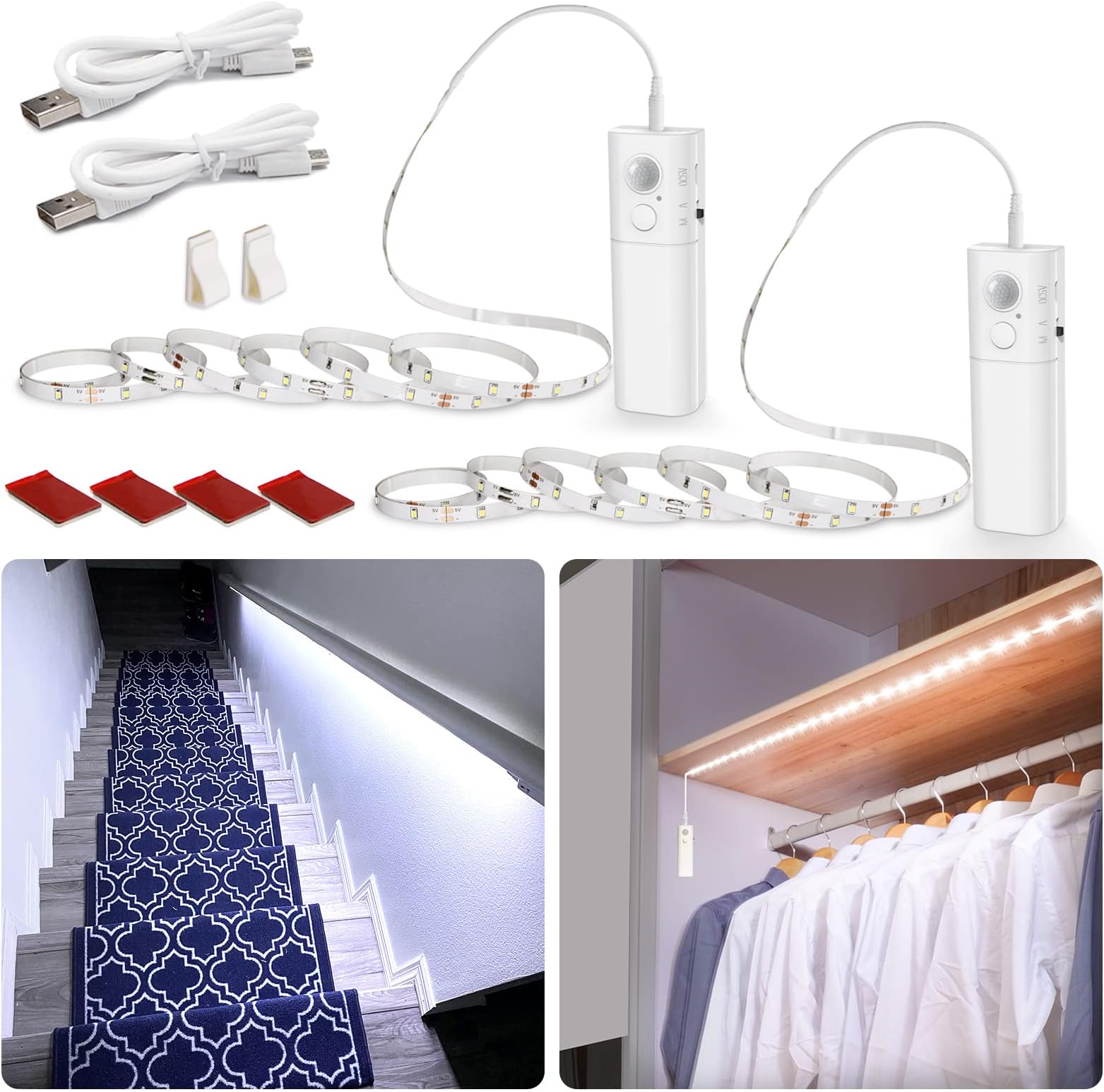 Motion Sensor Wardrobe Light, LED Strip Closet Lights, PIR Auto on/Off ...