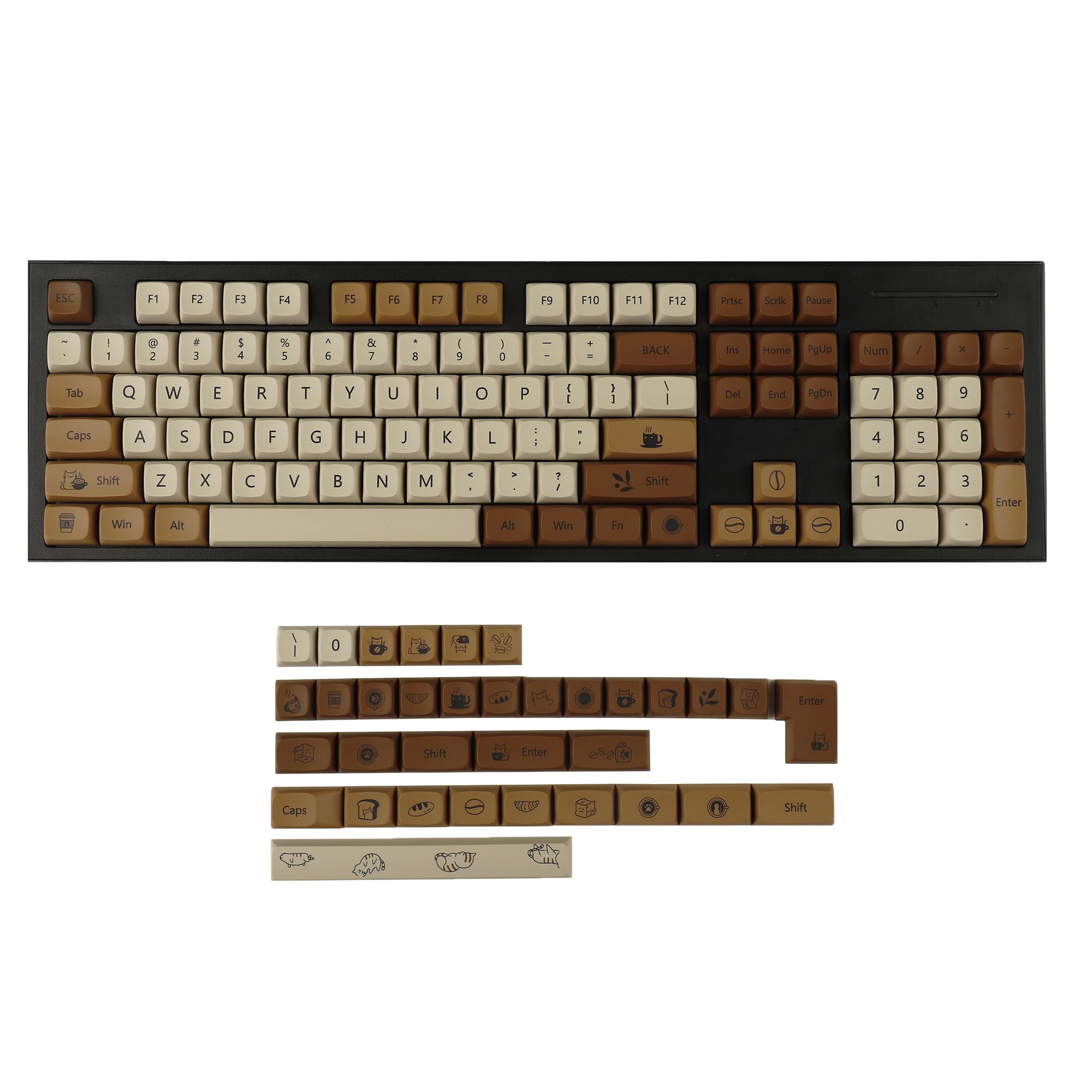 YMDK 138 ZDA Profile XDA v2 Dye Sub PBT Coffee Cat Keycaps for 104 TKL ...