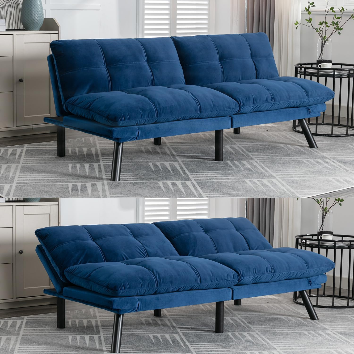 Amazon.com: Modern Velvet Convertible Folding Futon Couch Sofa Bed ...