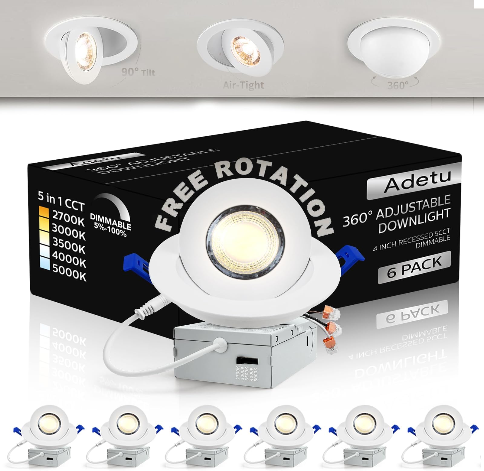 CLOUDY BAY 4inch LED Recessed light with Junction Box, IC Rated, Air ...