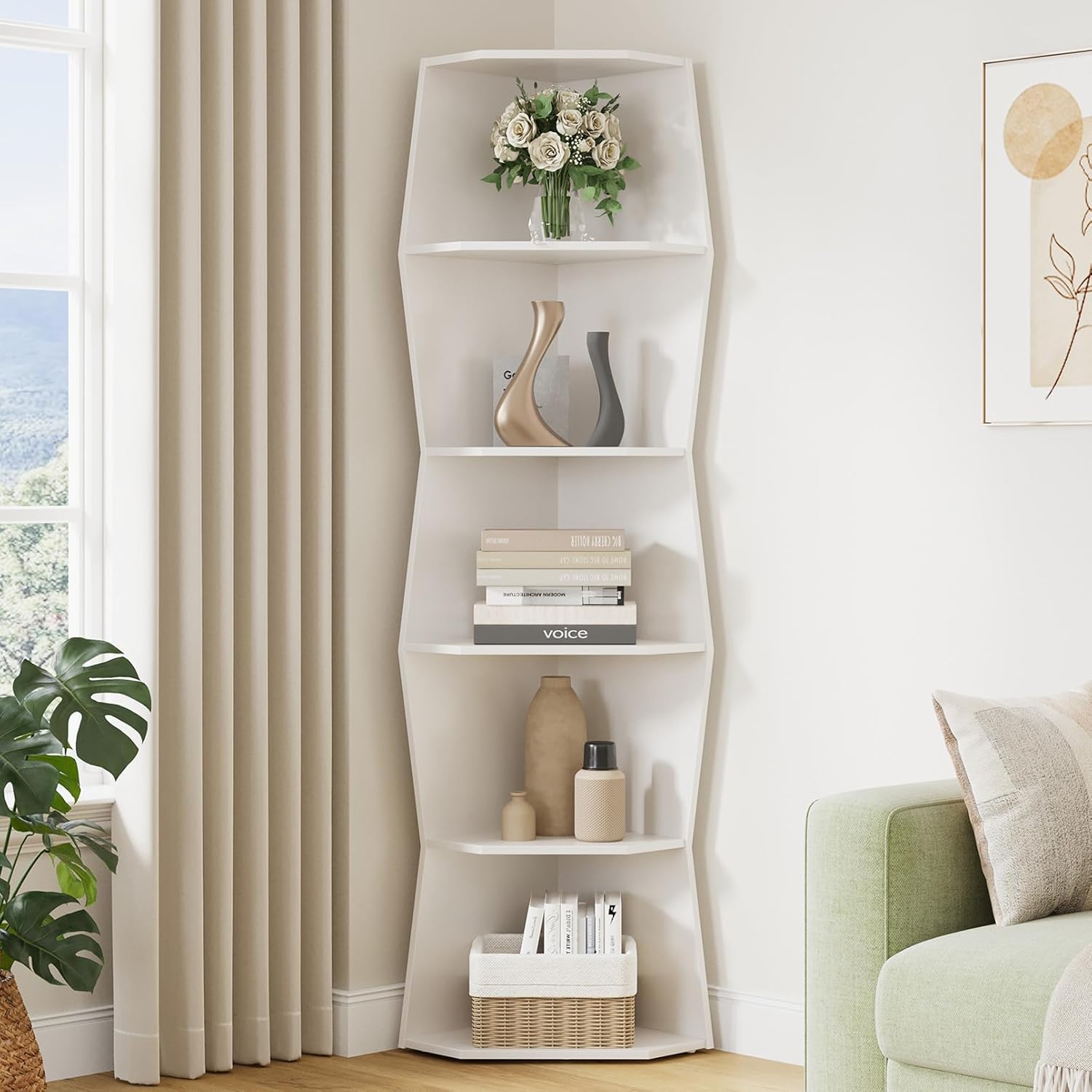 Amazon.com: Vividwood Wavy Corner Shelf, Modern 6-Tier Irregular Wooden ...