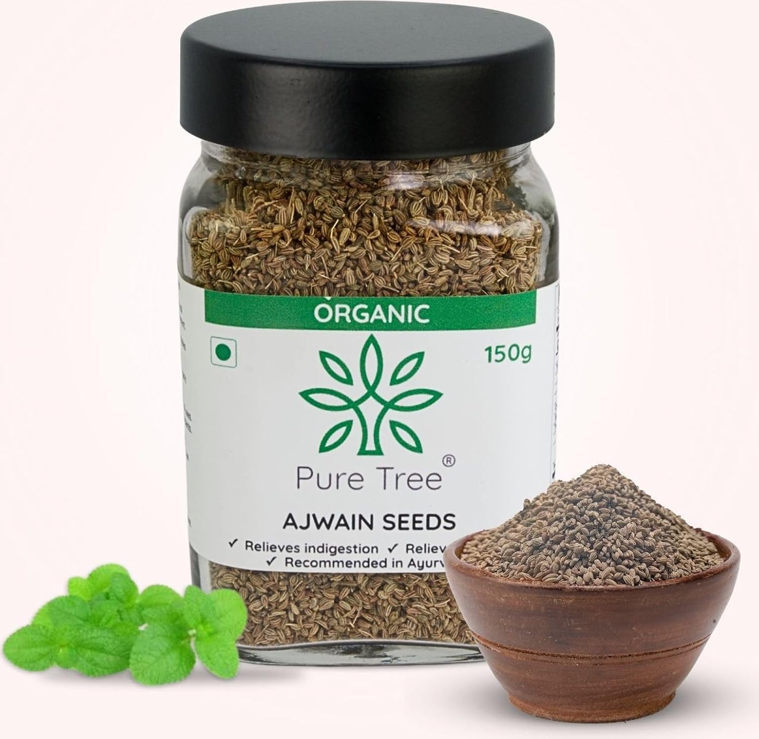 Pure Tree Certified Organic Carom Seeds | 150 g | Glass Jar | Ajwain ...