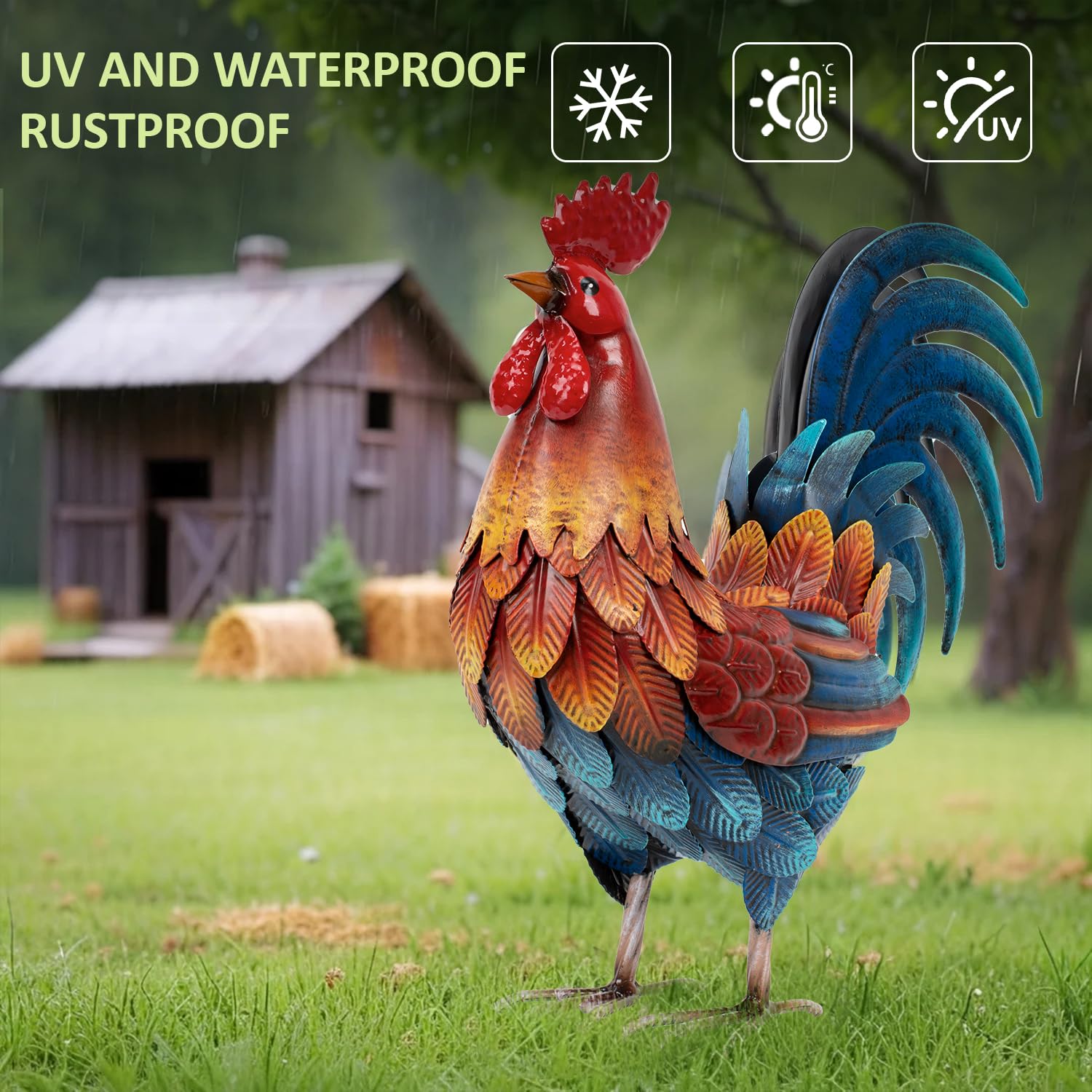 Snapklik.com : Metal Rooster Yard Art Statue, Chicken Garden Animals ...