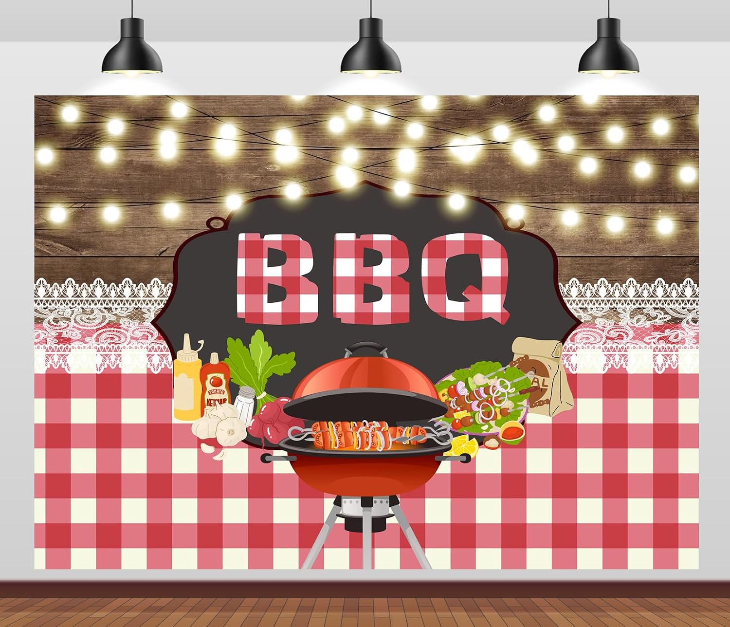 Amazon.com : CORFOTO 7x5ft BBQ Family Party Backdrop Brown Wooden Board ...