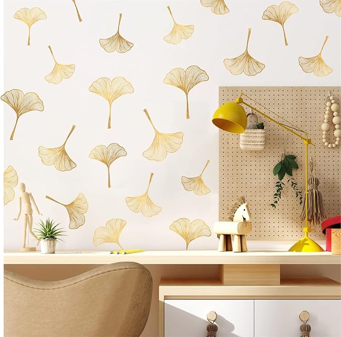 Amazon.com: HATARU Gold Wall Decals,Gold Leaves Wall Decals Peel and ...