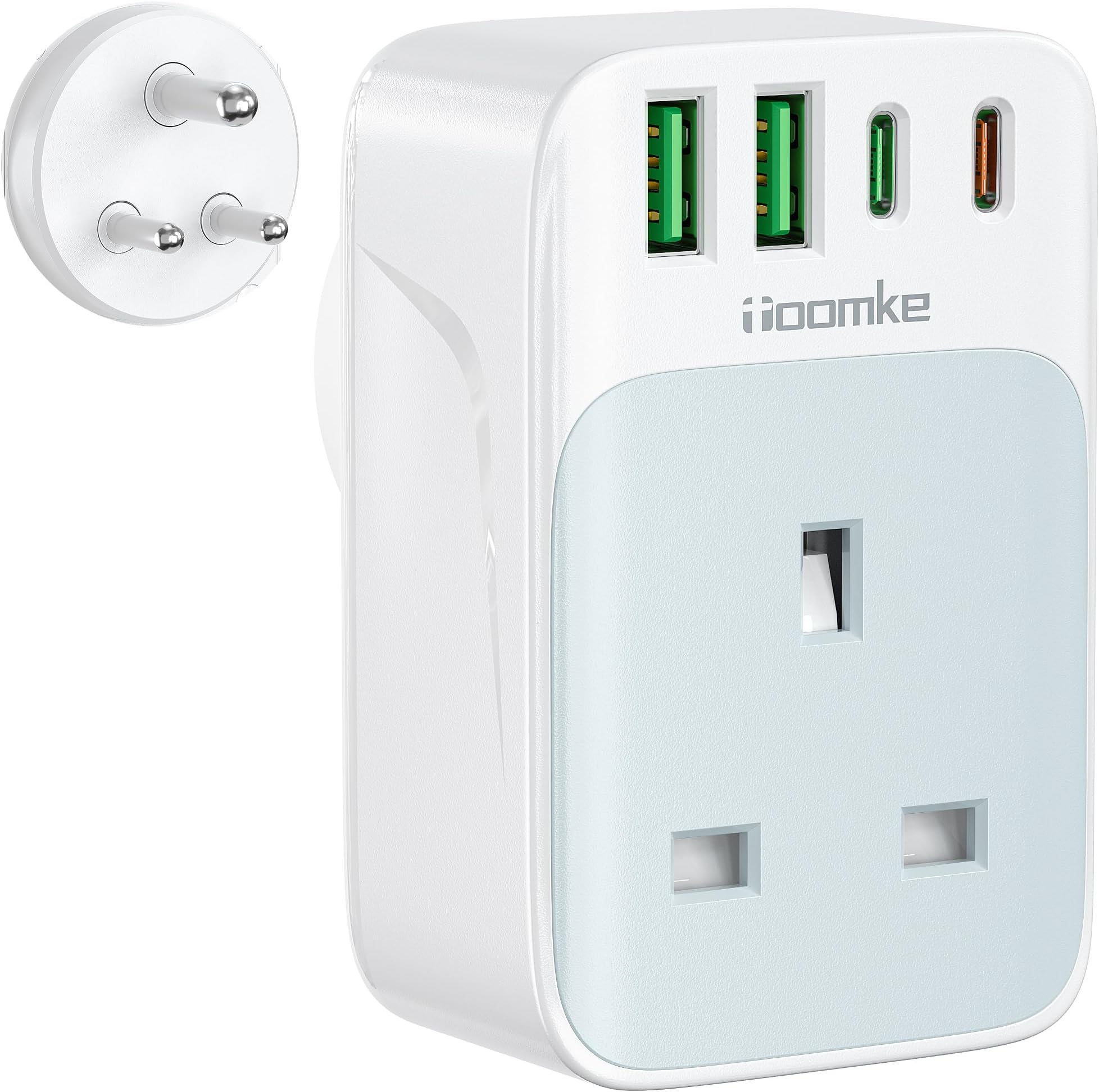 UK to India Plug Adapter, India Travel Adapter with 1 UK Socket and 4 ...