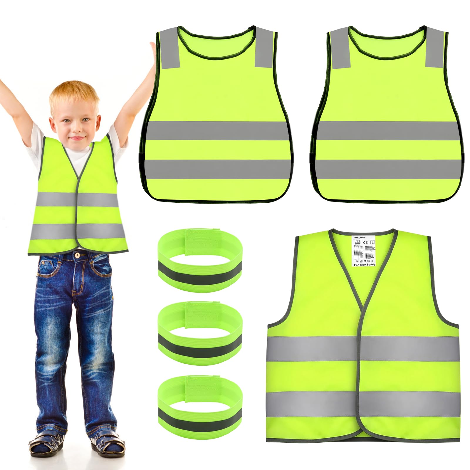 VEGCOO 6pcs Hi Vis Vests and Wrist for Kids, Childrens High Visibility ...
