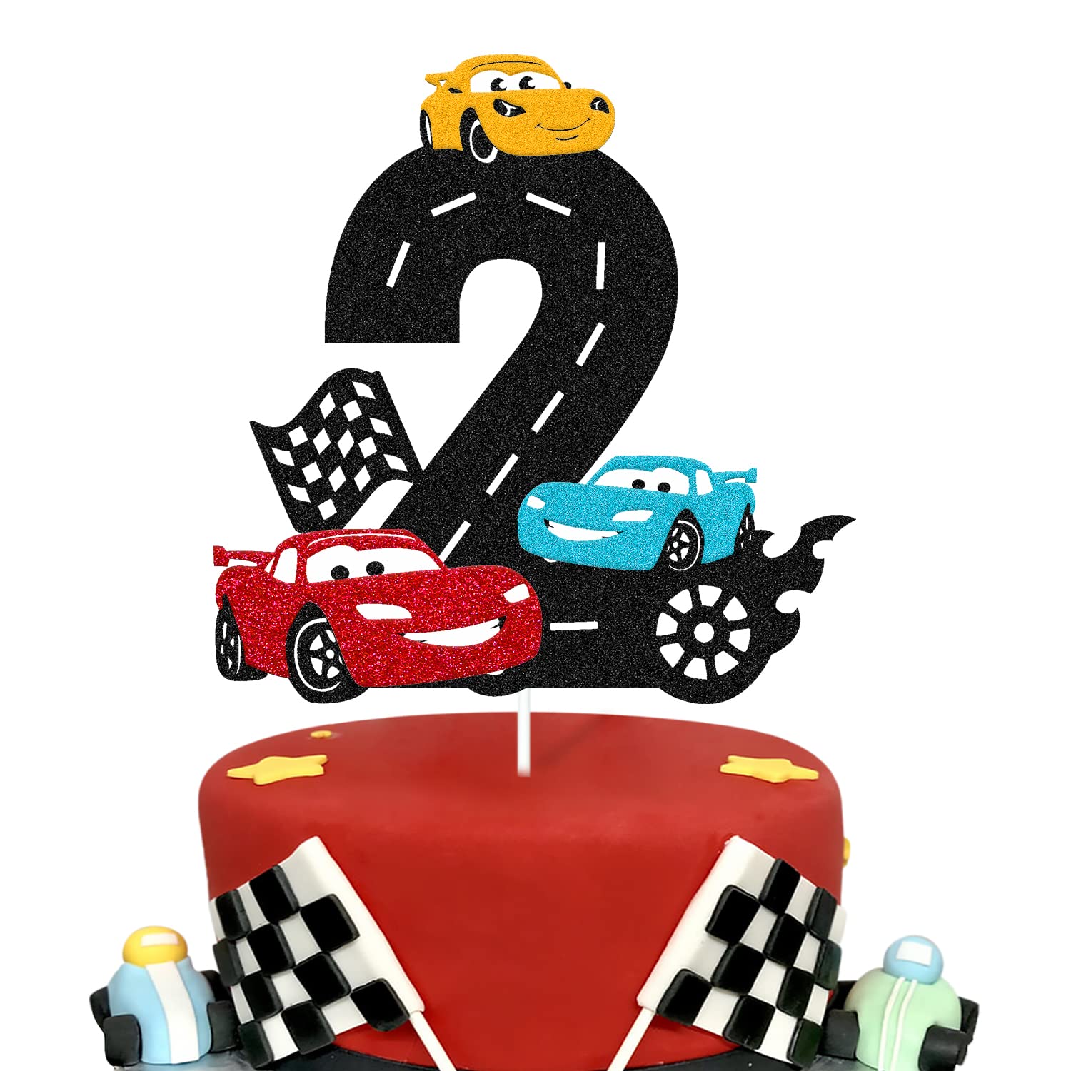 Race Car 2nd Cake Topper for Racing Car Checkered Flag Themed Kids Boy ...