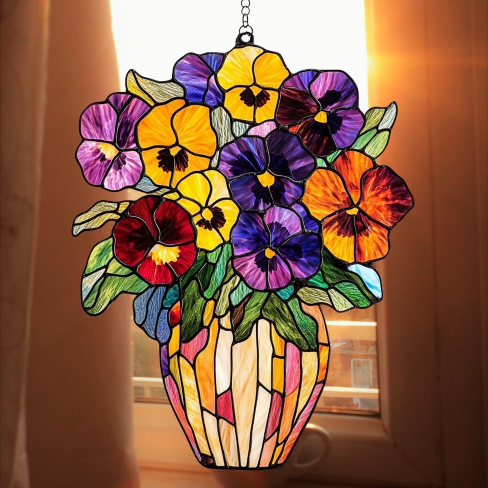 Amazon.com: Pansy Bouquet Acrylic Suncatcher Stained Glass Effect ...