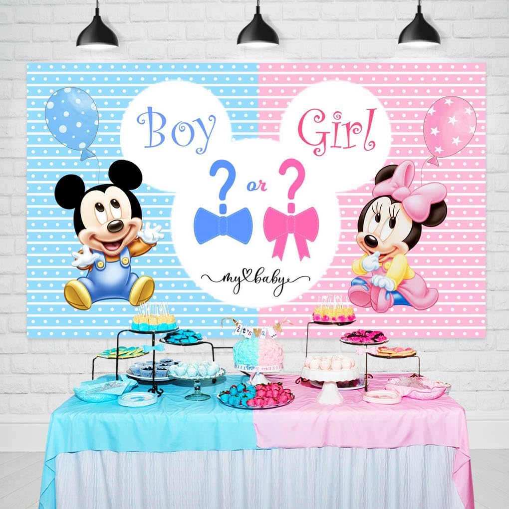 Amazon.com : Mickey Minnie Gender Reveal Backdrop for Boy or Girl ...