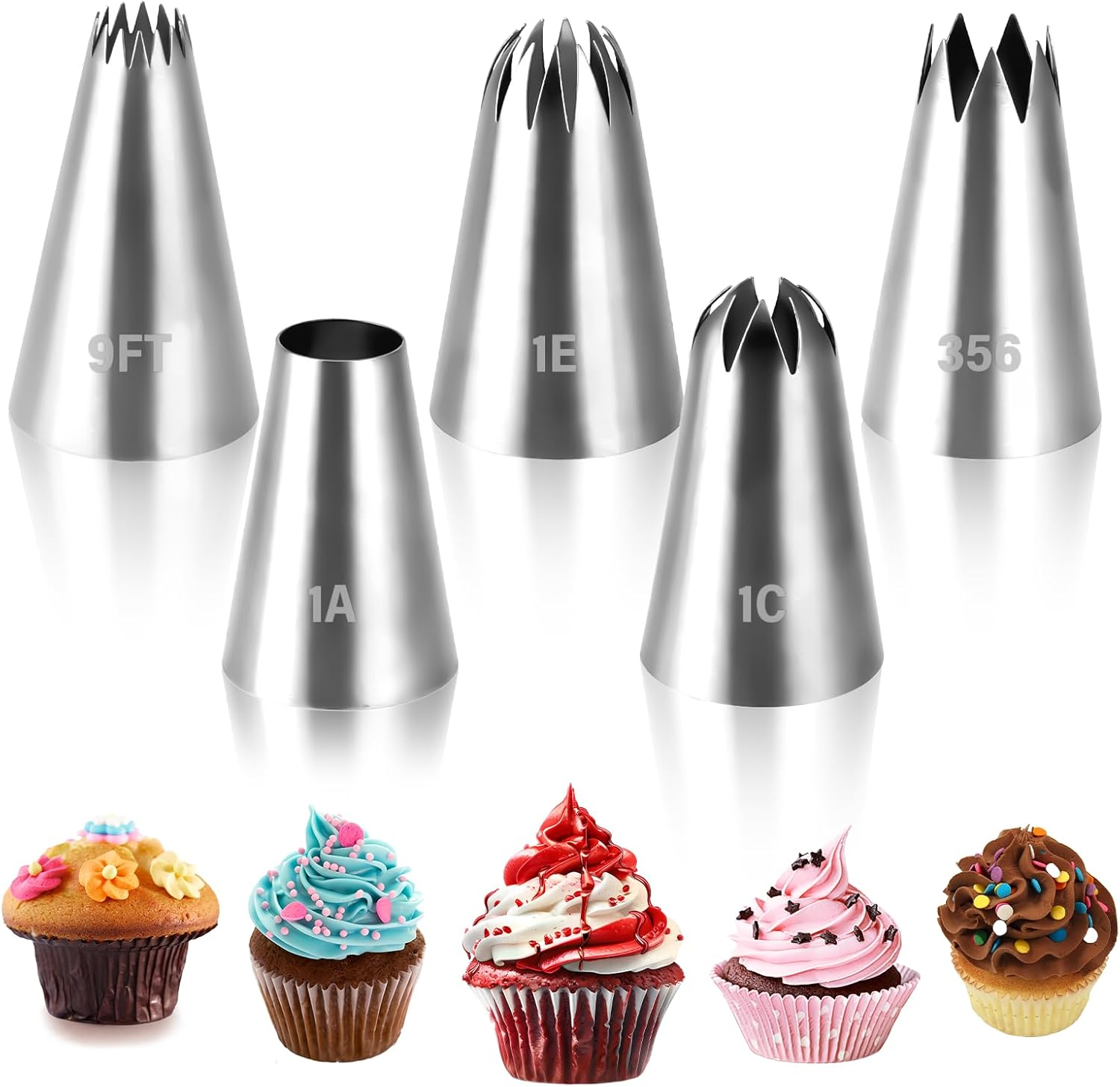 Amazon.com: Lusofie 5Pcs Large Piping Tips Set Reusable Stainless Steel ...
