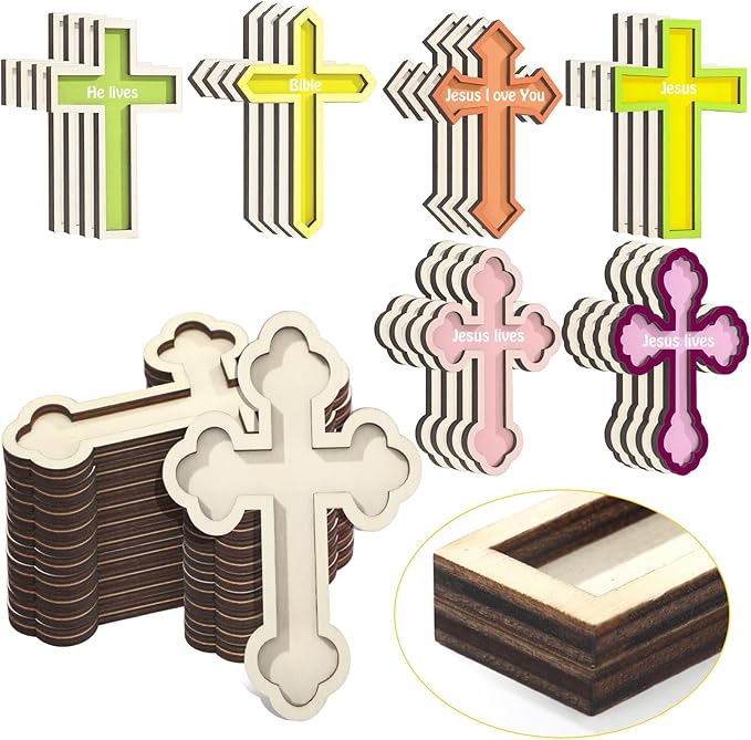 Amazon.com: 24 Pcs Easter Religious Crafts Kids Unfinished Wooden ...