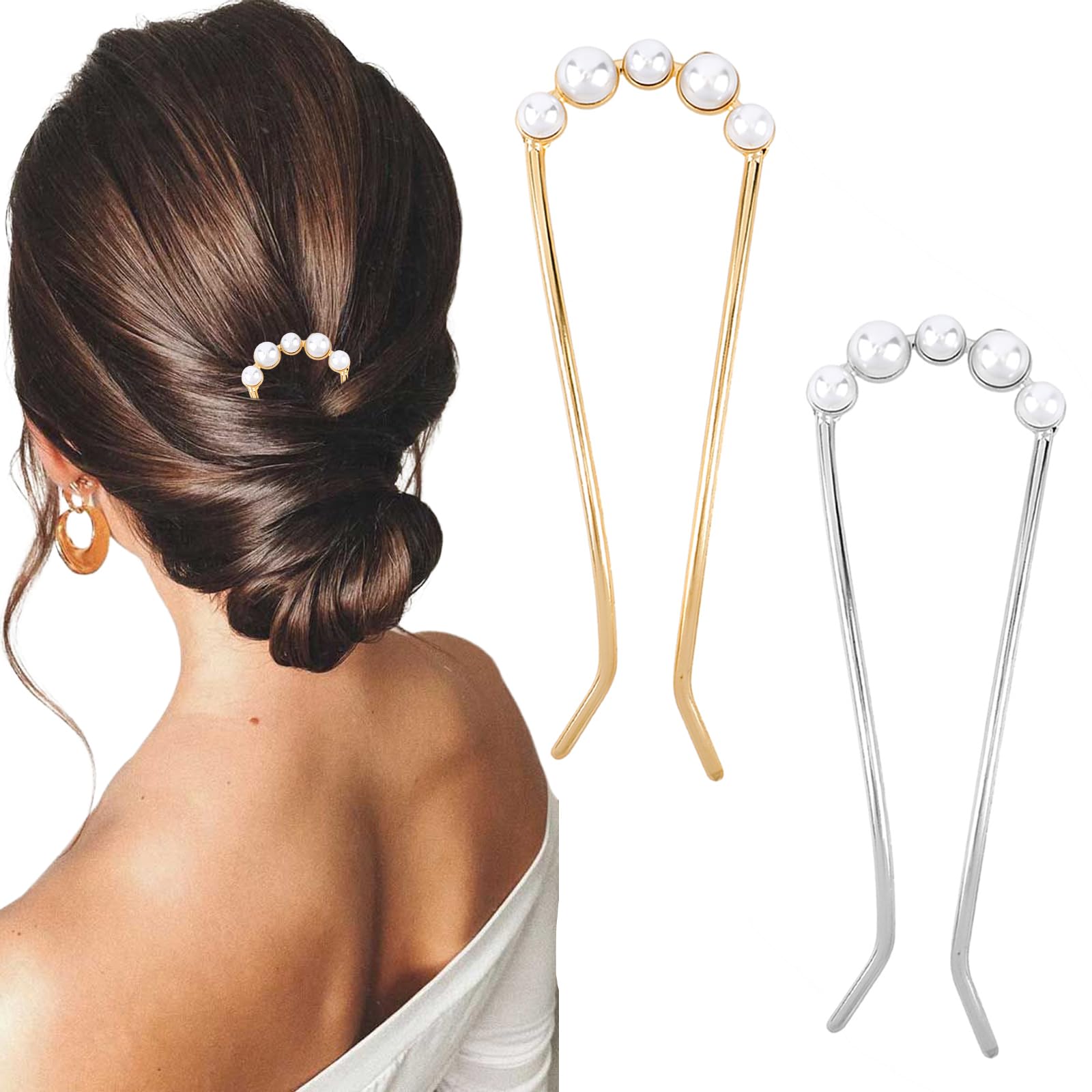 Amazon.com : Hapdoo 2PCS French Hair Pin with Pearl, Metal Twist Hair ...
