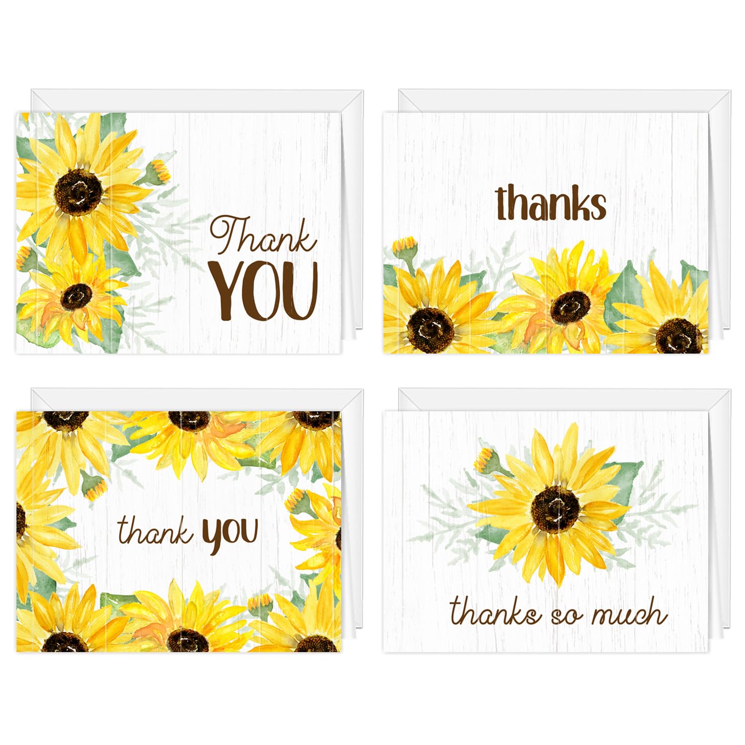 Amazon.com : Sunflower Thank You Cards / 24 Thanks Cards With White Envelopes / 3 1/2" x 4 7/8 ...