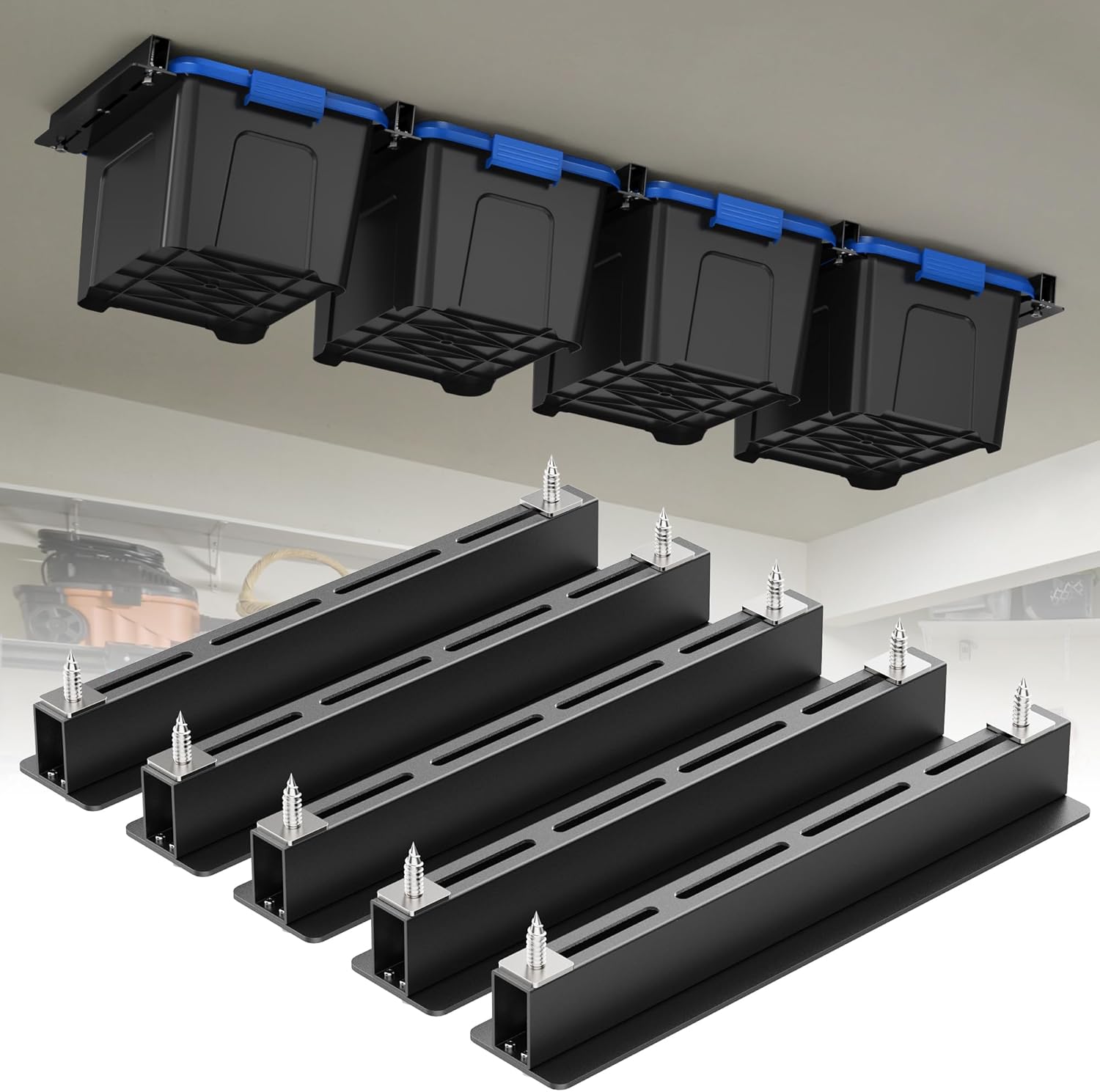 Amazon.com: WooFog Ceiling Utility Bin Rails Storage Rack, Overhead ...