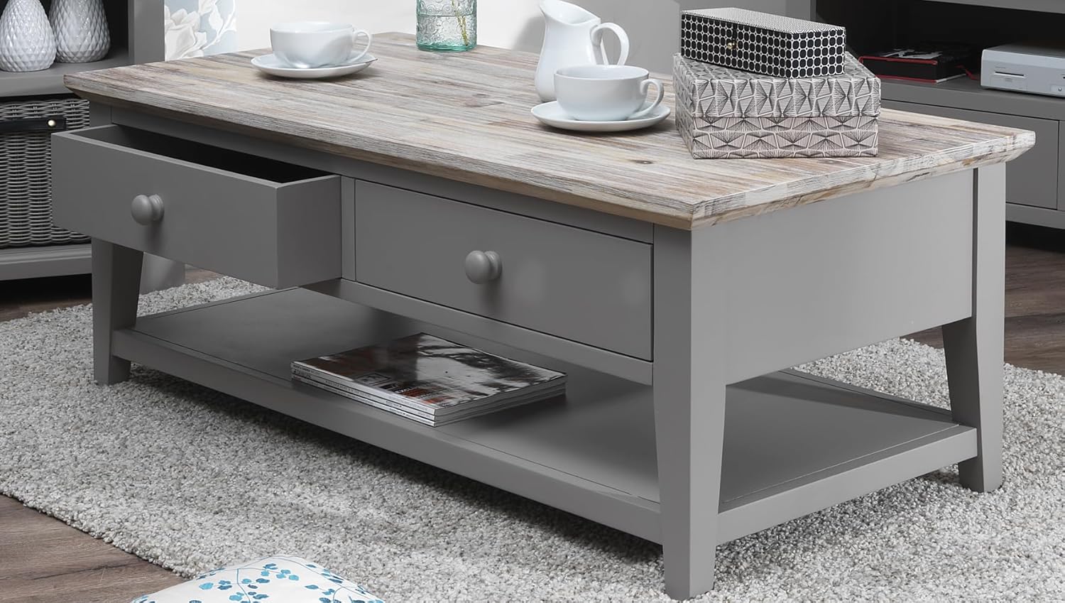 Statement Furniture Florence Coffee Table with Drawers and Shelf ...