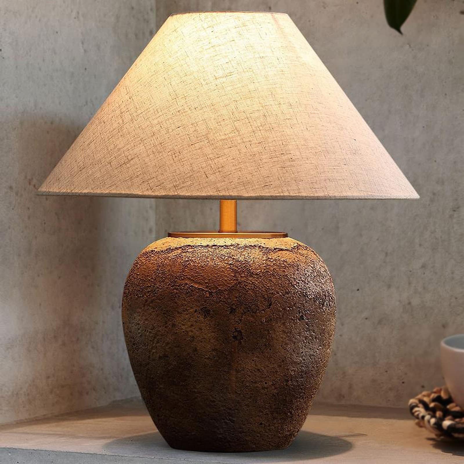 HATUO Rustic Farmhouse Clay Pot Table Lamps 19.6" Tall Ceramic Table ...