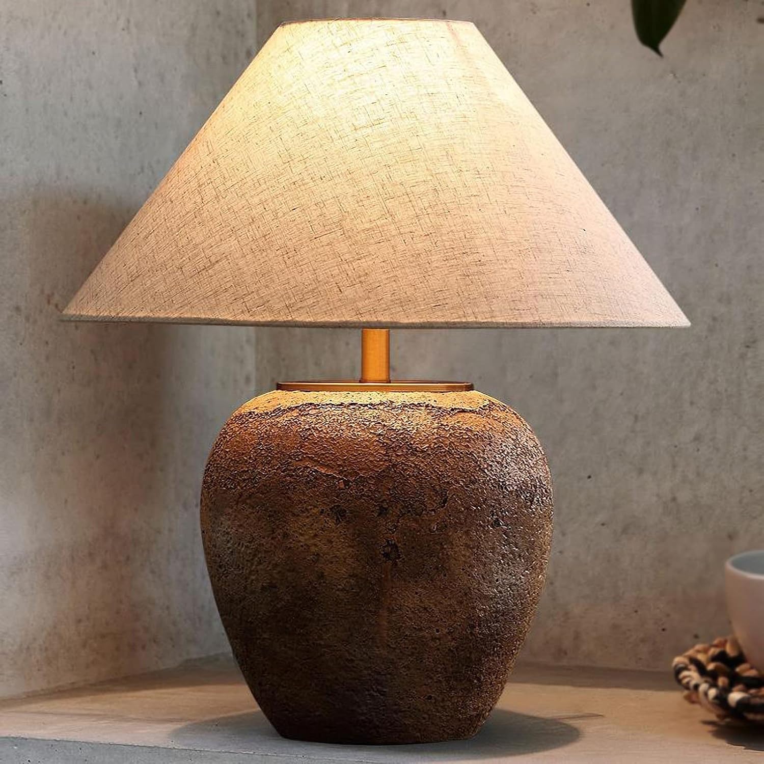 HATUO Rustic Farmhouse Clay Pot Table Lamps 19.6" Tall Ceramic Table ...
