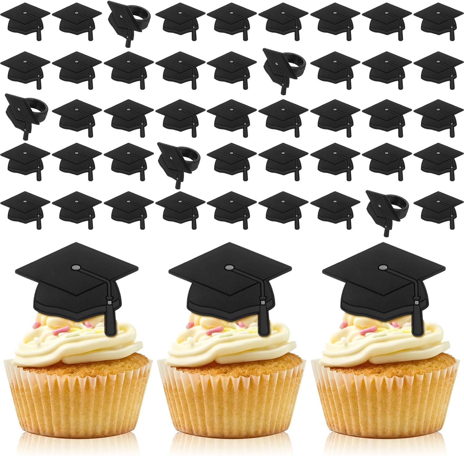 Amazon.com: Chunful 48 Pieces Graduation Cap Cake Toppers Grad Cupcake ...