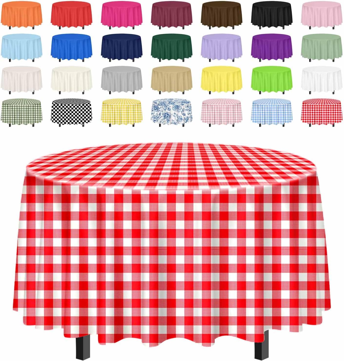 Amazon.com: SietDESEO 2 Pack Red Gingham Tablecloth Round 84 x 84 Red ...