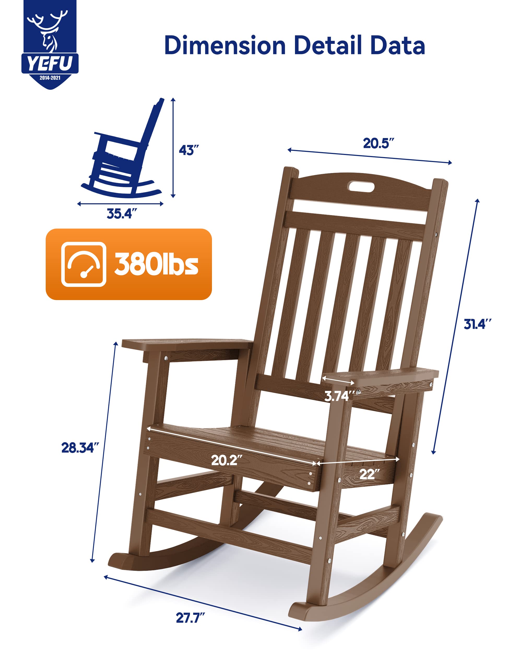 Snapklik.com : YEFU Outdoor Rocking Chair, Poly Lumber Patio Rocker Chair
