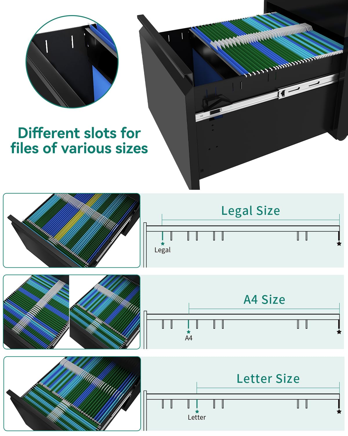 Black Metal Locking 2-Drawer Black Metal - Locking, Narrow Design For ...