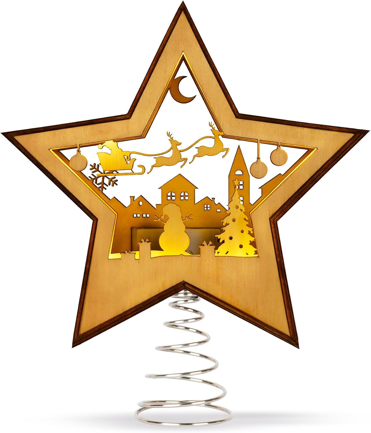 Amazon.com: GUDELAK Christmas Tree Topper Star Lighted, 3D Wooden Star ...