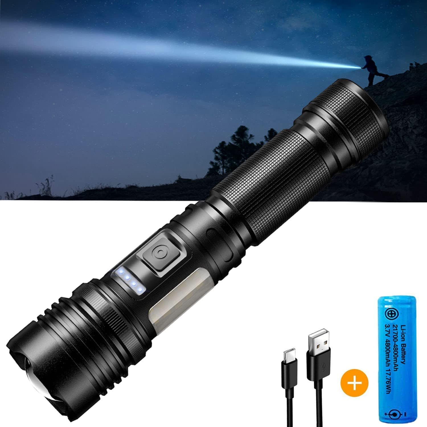 ASORT Extremely wide shot 3 km: LED torch 30000 lumens, with COB side ...