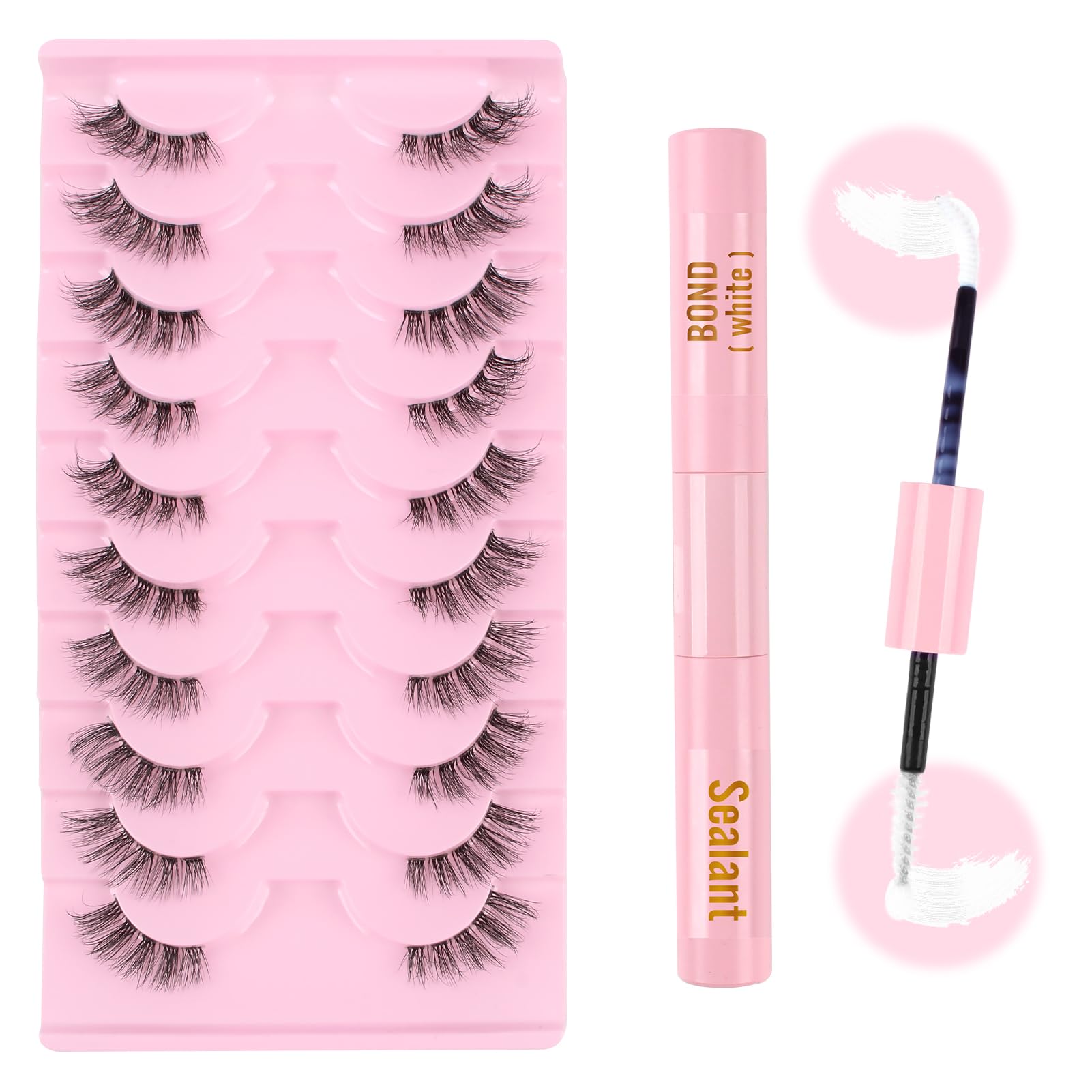 Parriparri Half Lashes with Glue Natural Eyelashes Clear Band with Bond ...