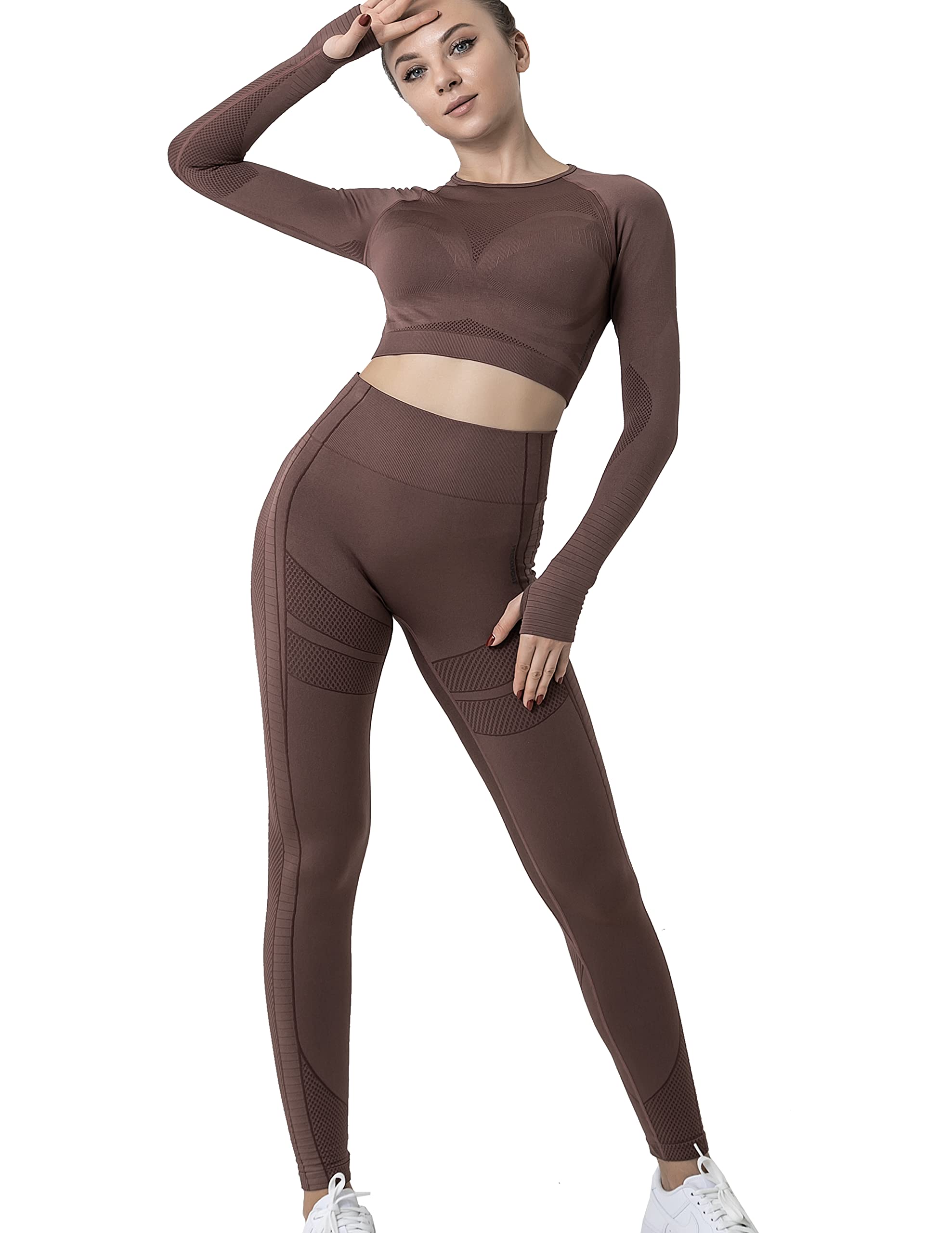 FRESOUGHT 2 Piece Workout Sets for Women, Seamless Work Out Ribbed Gym ...