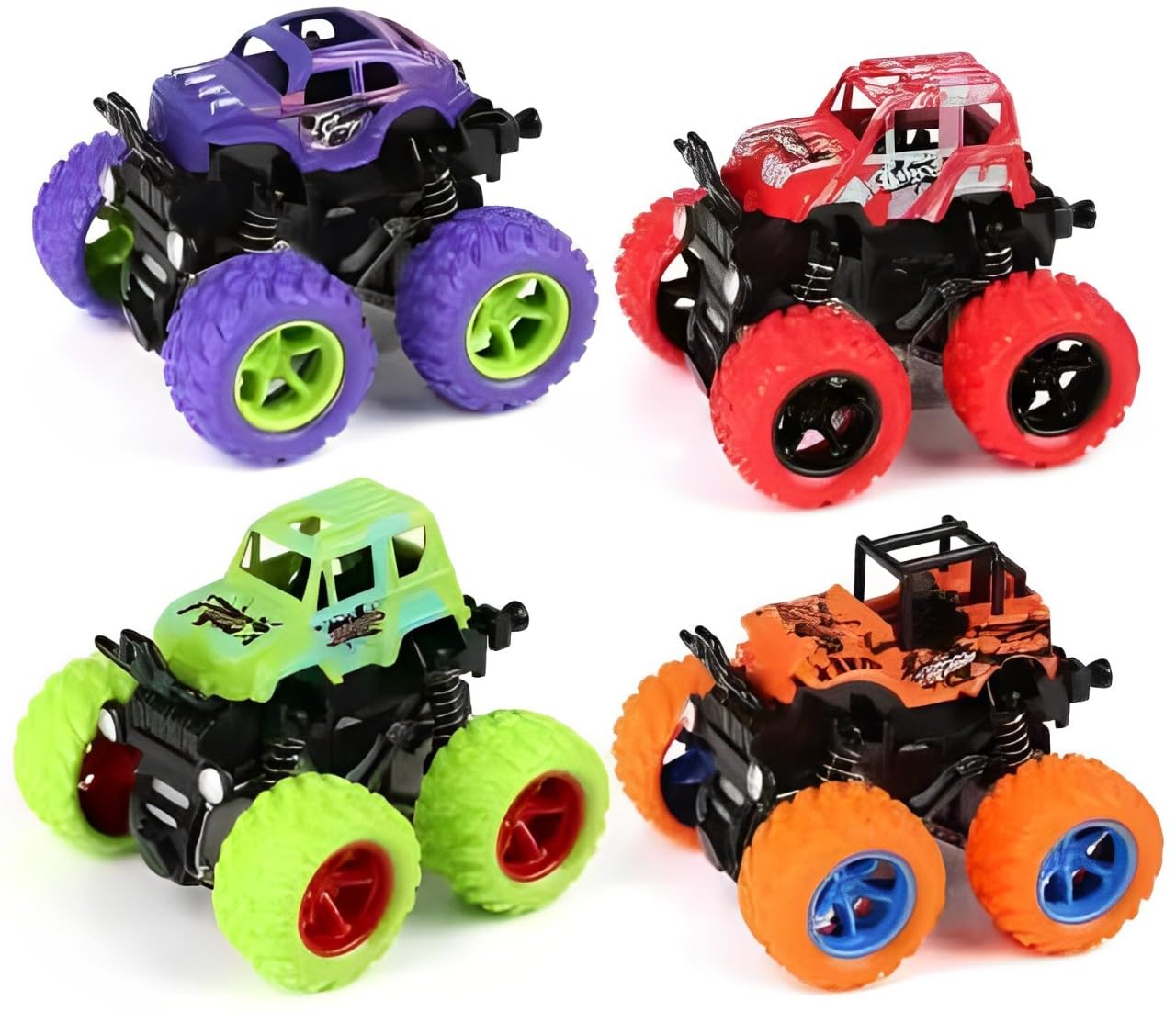 GRAPHENE Monster Trucks (Pack of 4), Friction Powered monster Car Toys ...