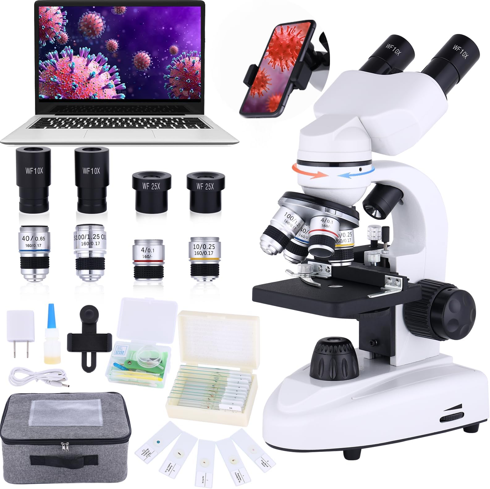 Amazon.com: Compound Microscope，40X-2500X Research Class Professional ...