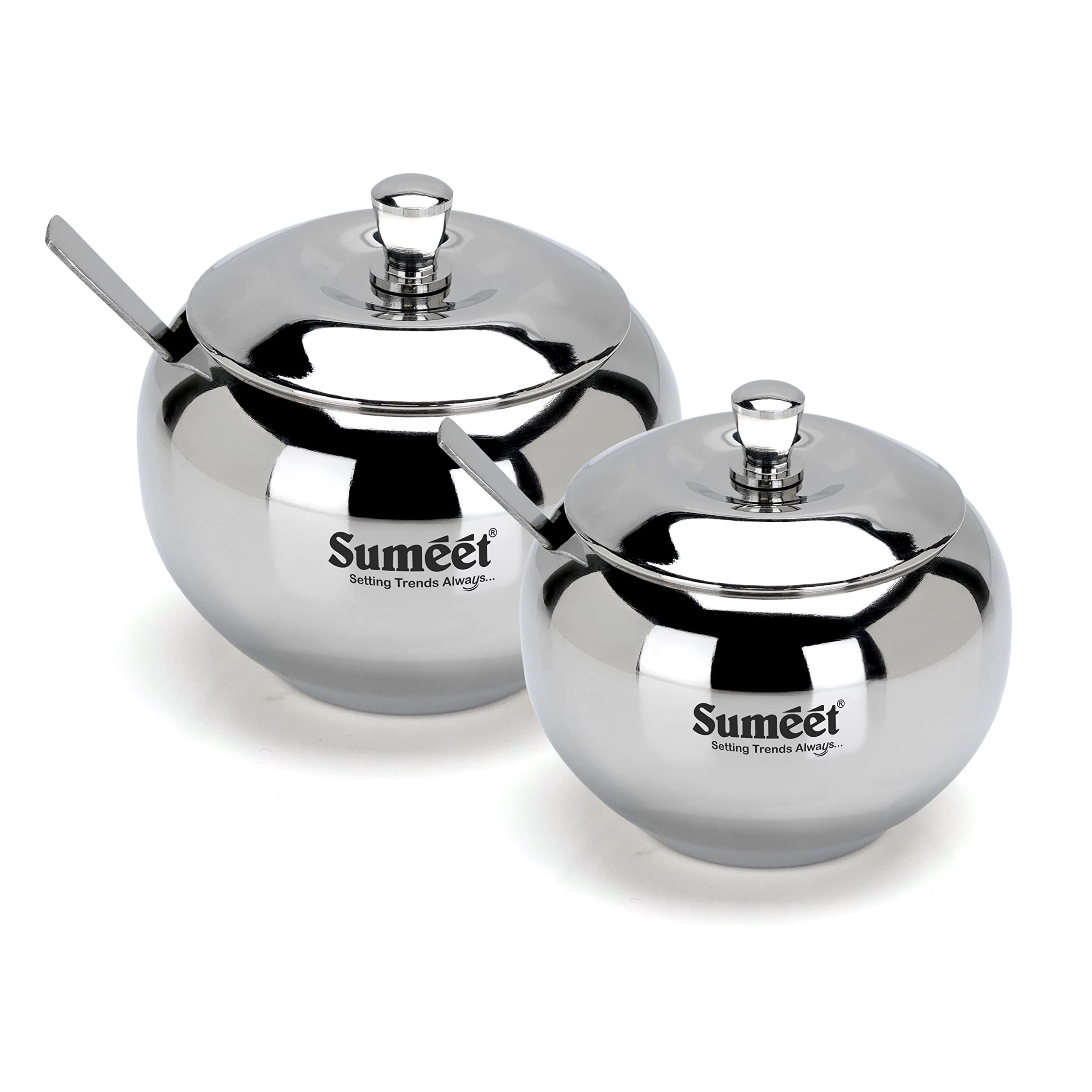Sumeet Stainless Steel Ghee and Oil Pot, Storage Container with Spoon for Kitchen, 7.5cm & 8.5cm ...