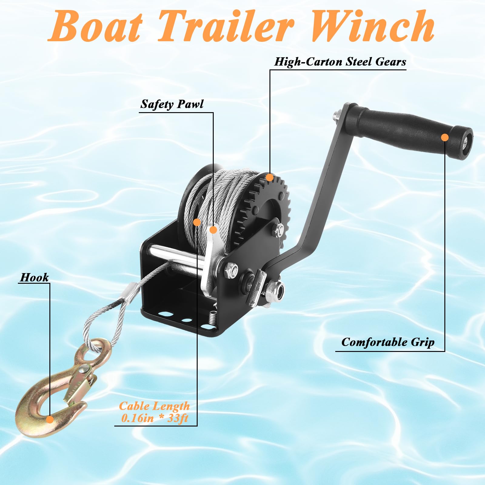 Snapklik.com : 800LB Hand Winch Boat Trailer Winch Heavy Duty Hand ...
