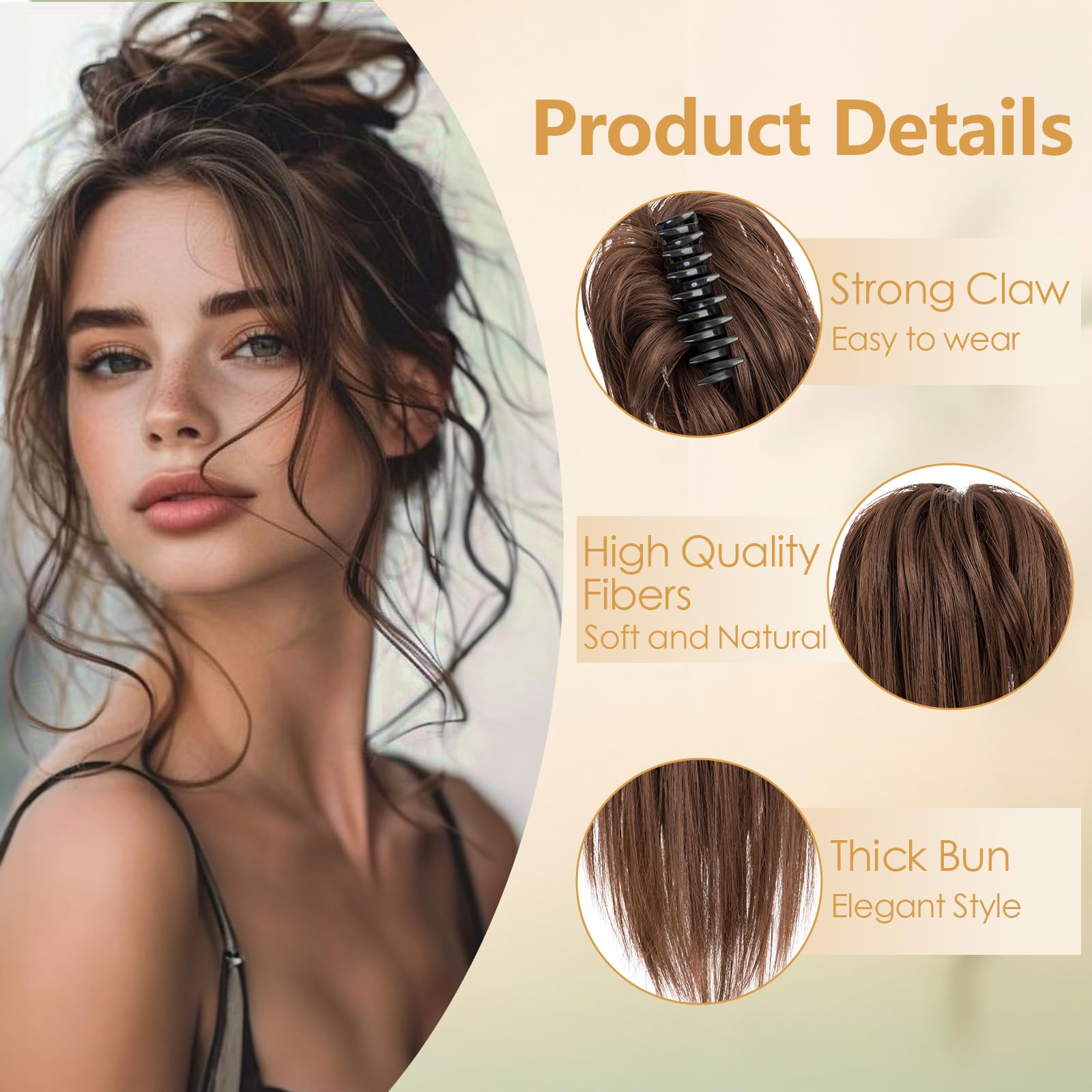 Benehair Claw Clip Messy Bun Hair Piece Straight Hair Bun Clip in Claw ...