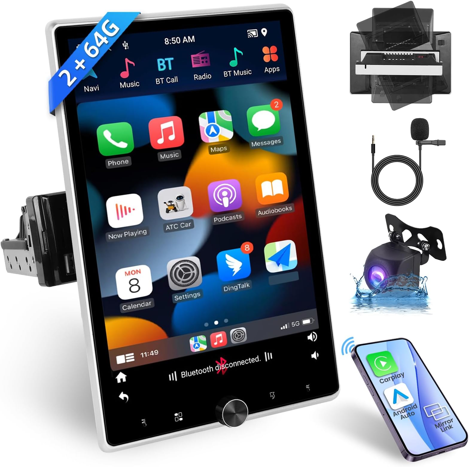 Amazon.com: 2+64G Motorized&HiFi HD Screen Single Din Car Radio Stereo ...