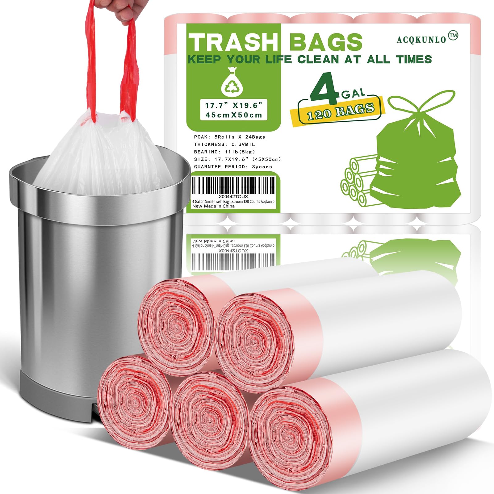 Amazon.com: 4 Gallon Small-Trash-Bag Kitchen-Garbage-Bags Drawstring ...