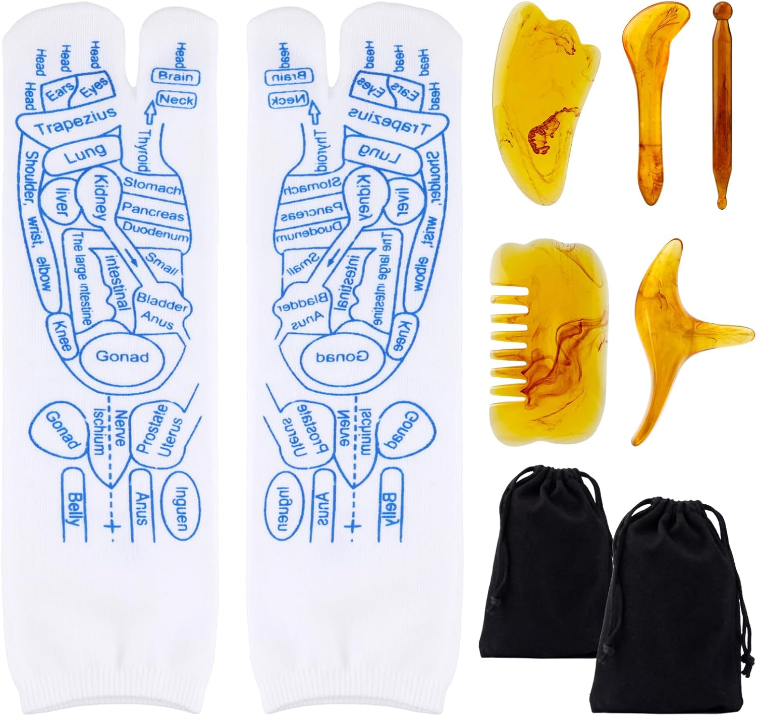Amazon.com: Gosknor 1 Pair of Reflexology Socks with Tools & Bags ...