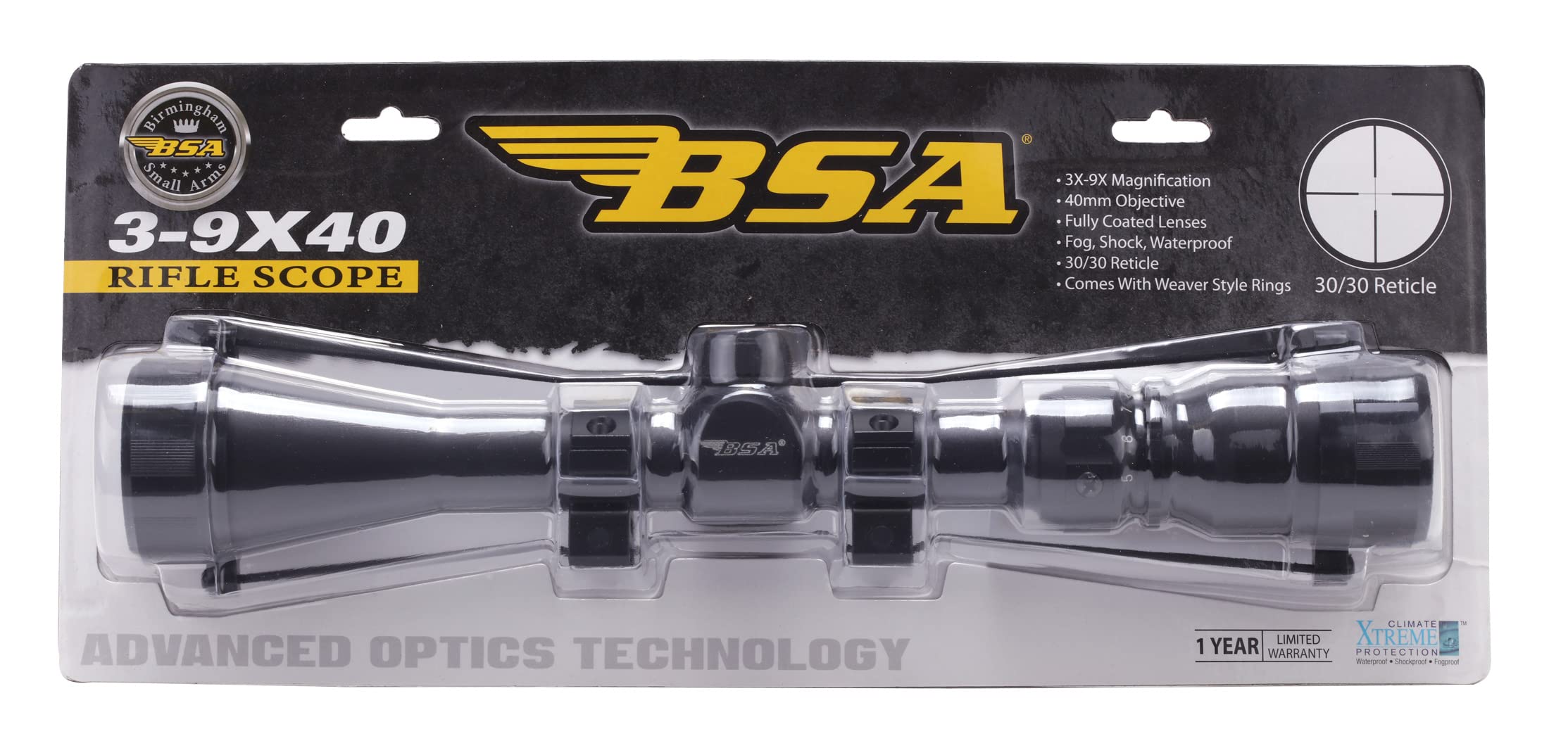 BSA 3-9x40 Zoom Riflescope 11mm 3/8" Airgun & Weaver Style/Picatinny ...