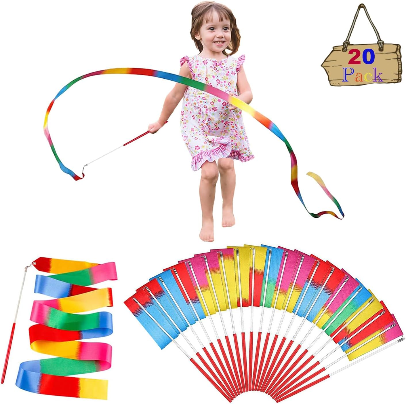 Amazon.com: ORZIZRO 20Pack Rainbow Ribbon Streamers, Dance Ribbon ...
