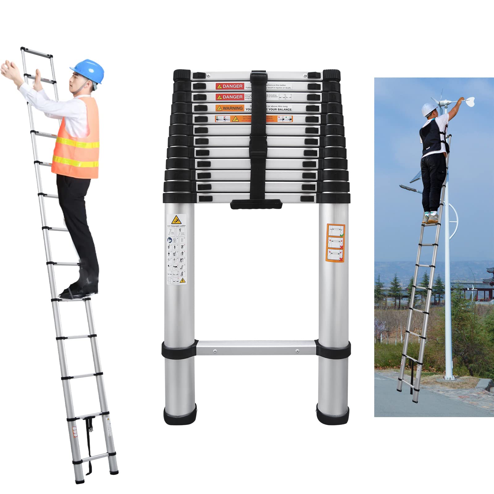 Telescoping Ladder, 12 FT Aluminum Telescopic Ladder Extension ...
