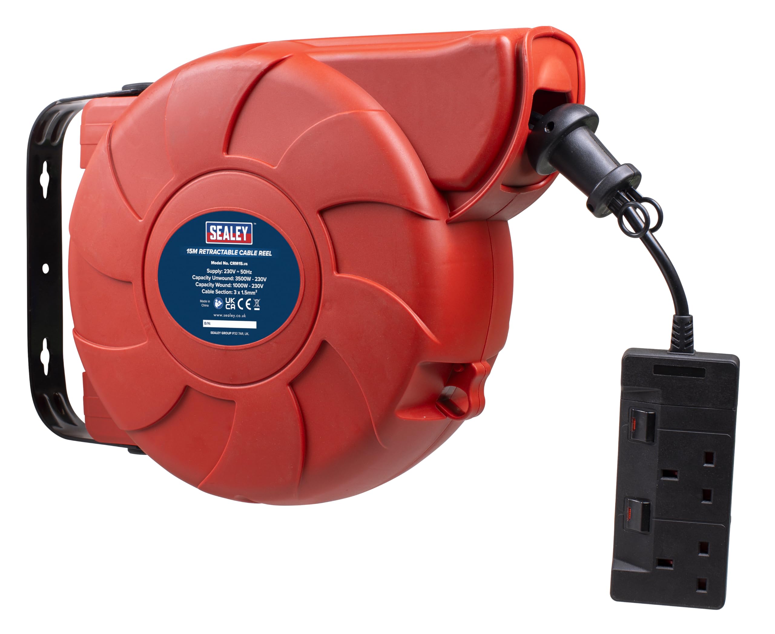 Sealey CRM15 Retractable Socket System Cable Reel, 15m, 230V, Red : Buy ...