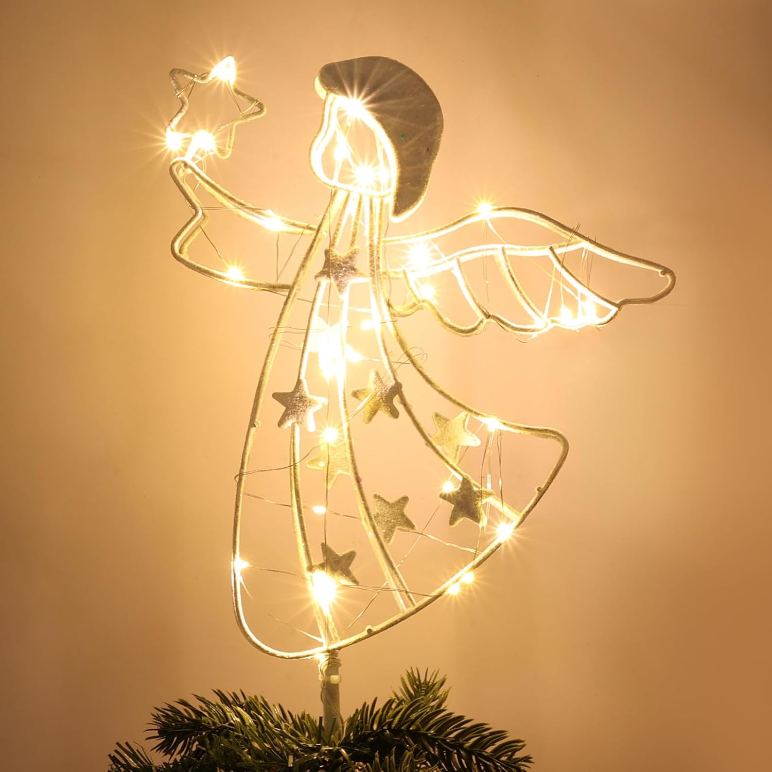 Amazon.com: YEAHOME Christmas Tree Topper, Double Layer Lighted White ...