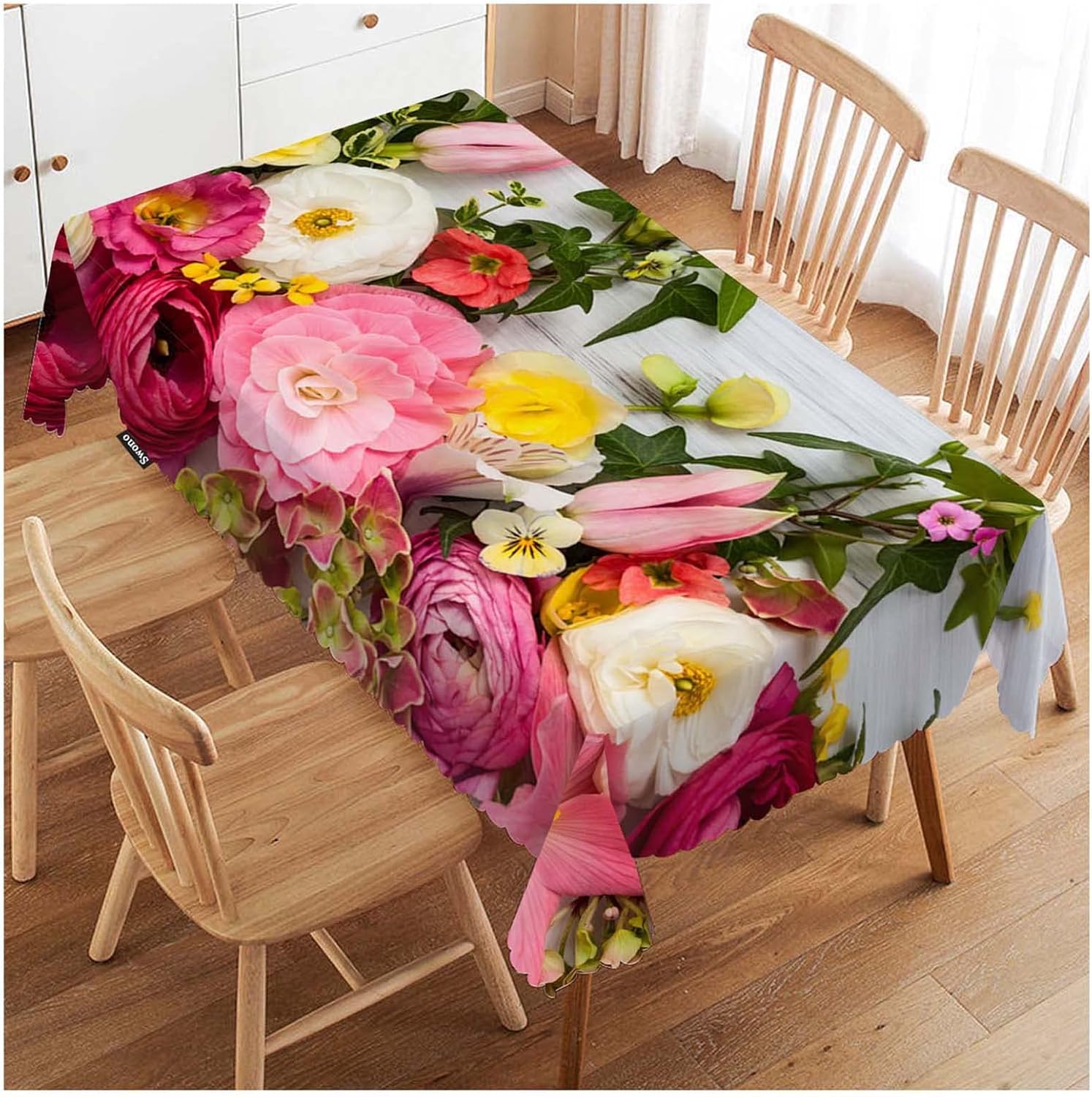 Amazon.com: Swono Flowers Frame Tablecloths Colorful Peony Rose Flowers ...