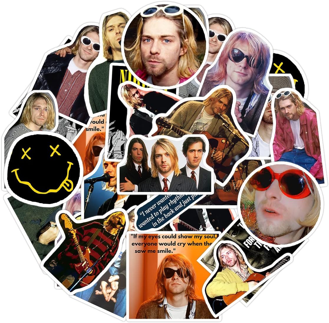 Amazon.com: 20 Pcs Stickers Pack Kurt Colorful Cobain Aesthetic Vinyl ...
