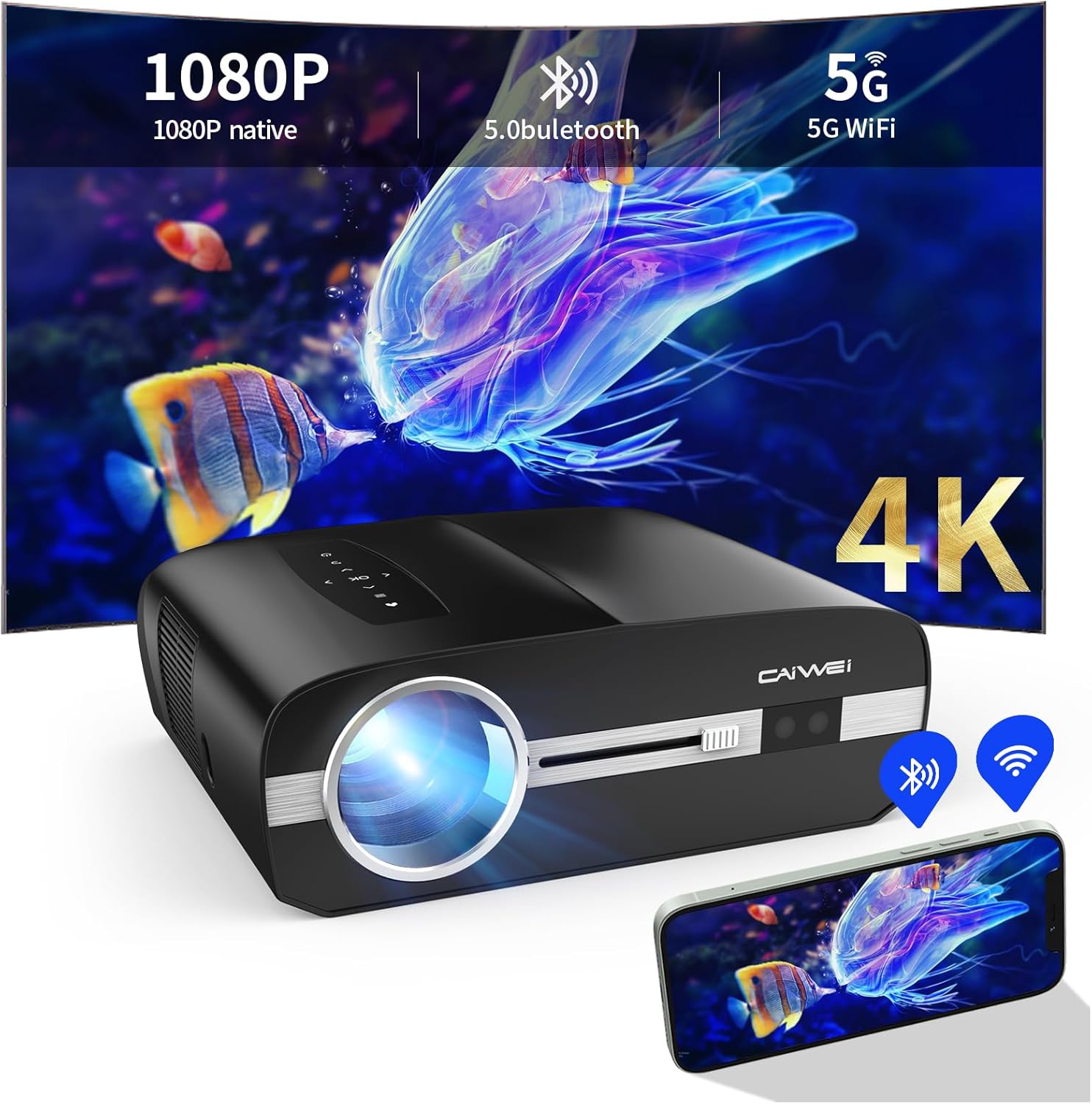 Amazon.com: Smart LED Projector 4K Home Theater, Outdoor WiFi6 ...