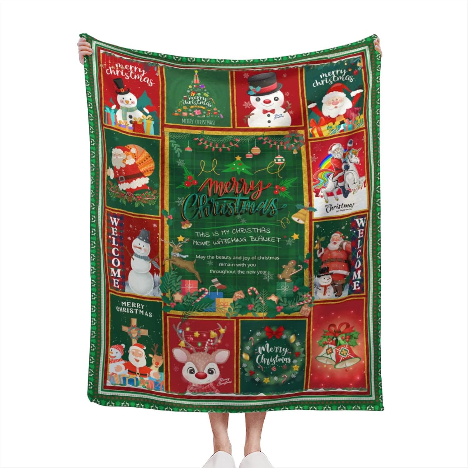Amazon.com: Christmas Throw Blanket | Santa Claus Reindeer Snowflake ...