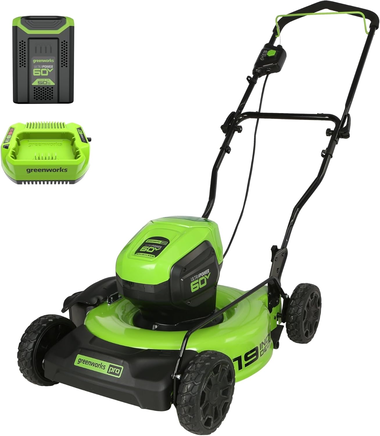 Amazon.com : 60V 19" Cordless Battery Push Lawn Mower w/ 5.0Ah Battery ...