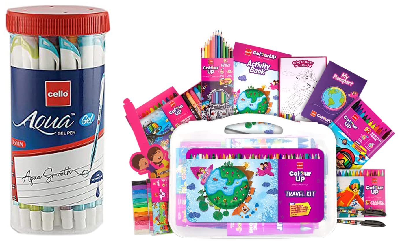 Cello Colour Up Travel Kit Aqua Blue Gel Pen Jar of 25 Units : Amazon ...
